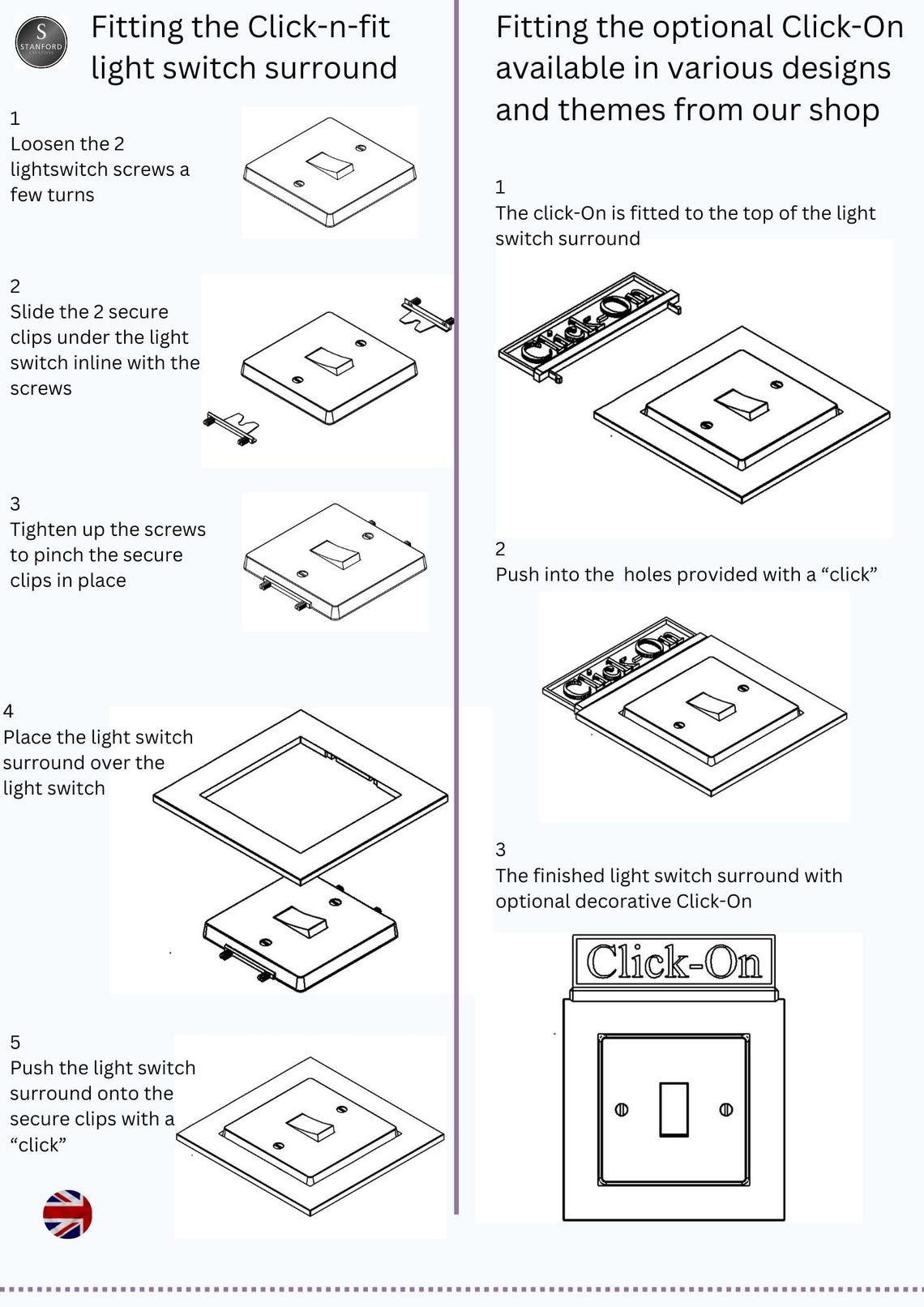 Interchangeable Click-n-fit Light Switch Surround for UK Light Switches ...