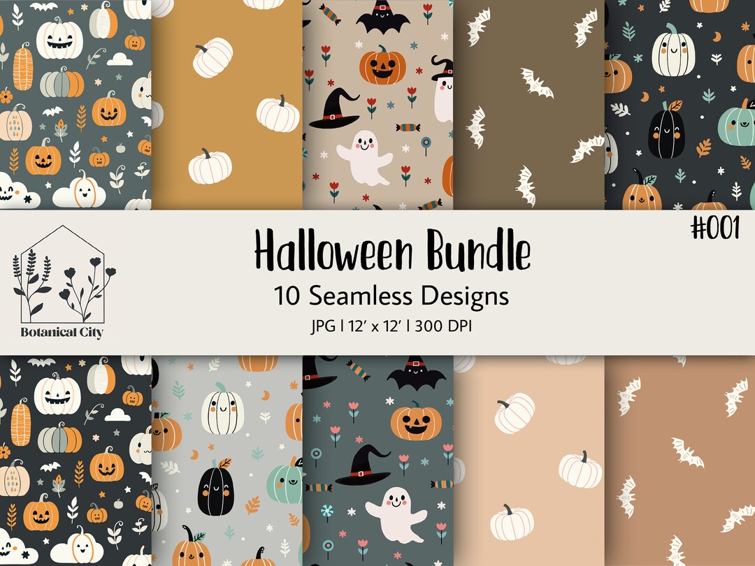 Halloween Bundle, Halloween Seamless Repeat Pattern, Printable Digital ...