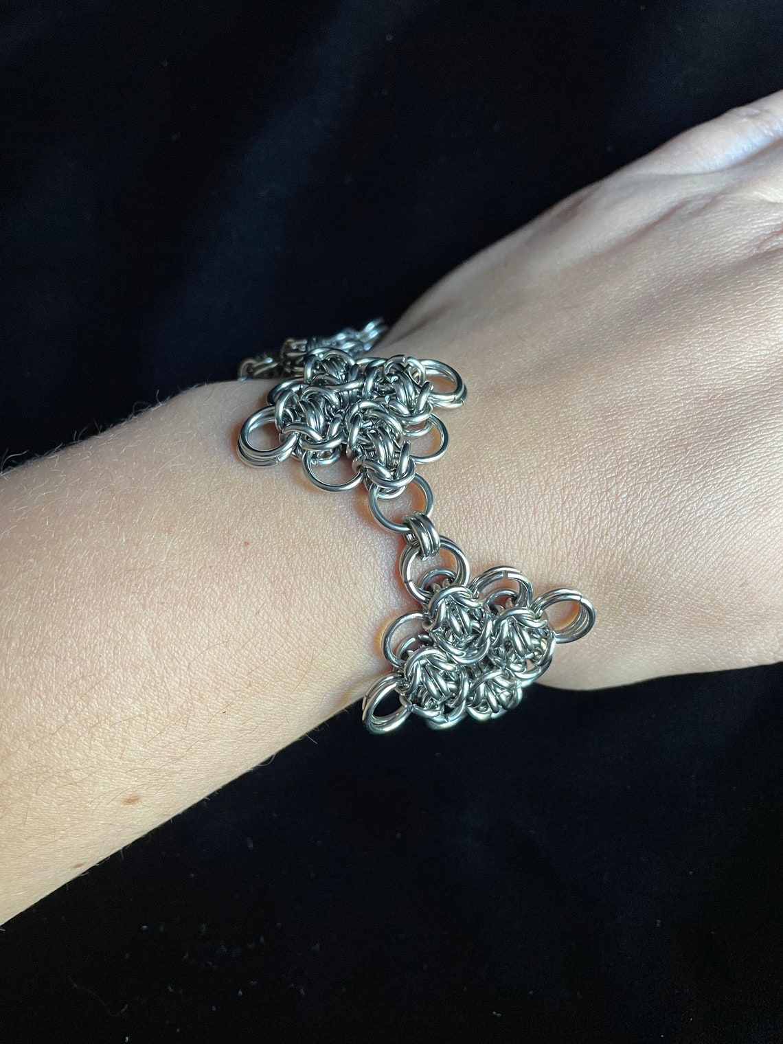 ANUBIS Stainless Steel Diamond Flower Chainmail Bracelet - Etsy