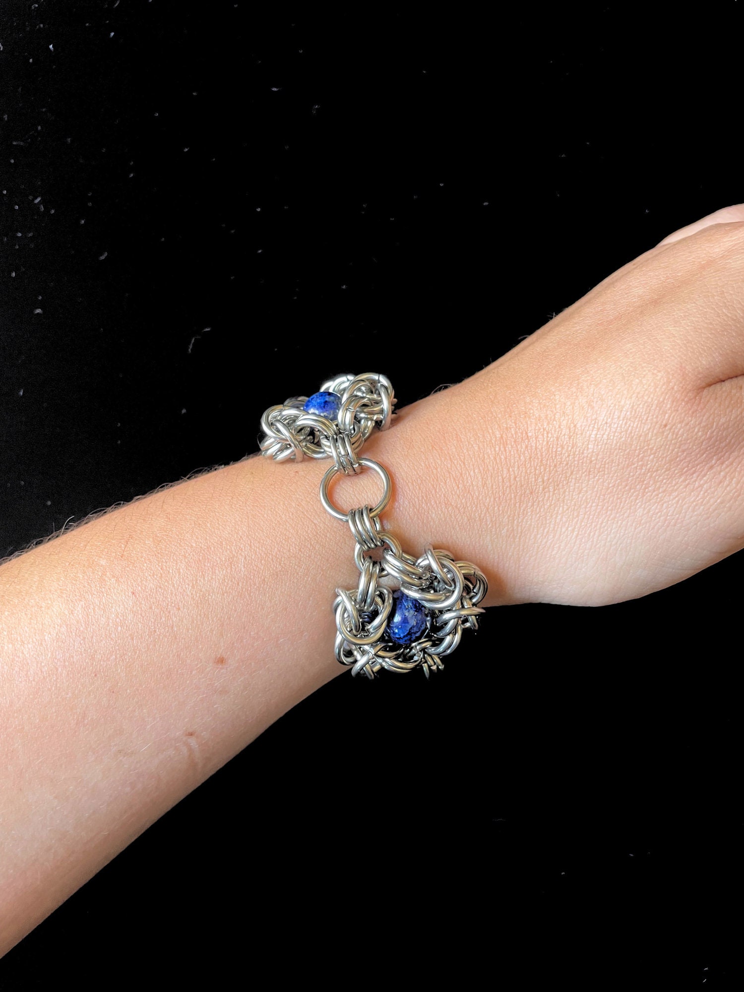 THOTH Stainless Steel Lapis Lazuli Chunky Captive O-ring Chainmail ...