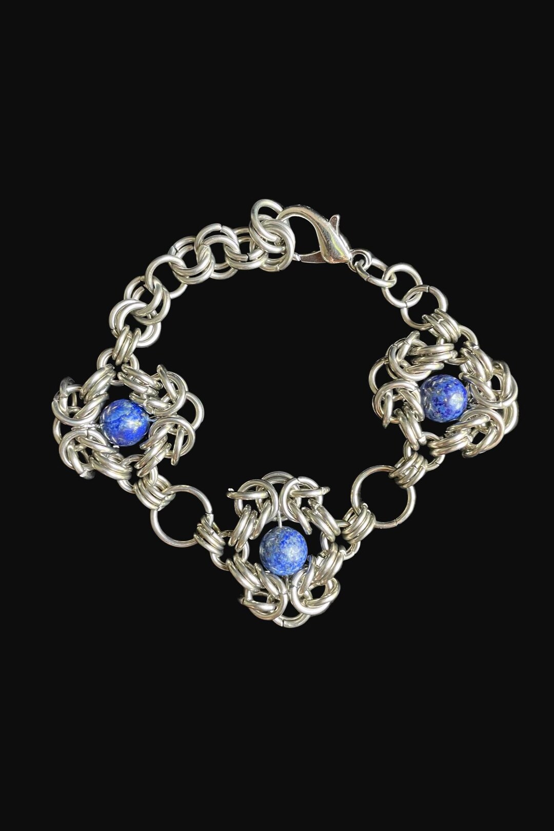 THOTH Stainless Steel Lapis Lazuli Chunky Captive O-ring Chainmail ...