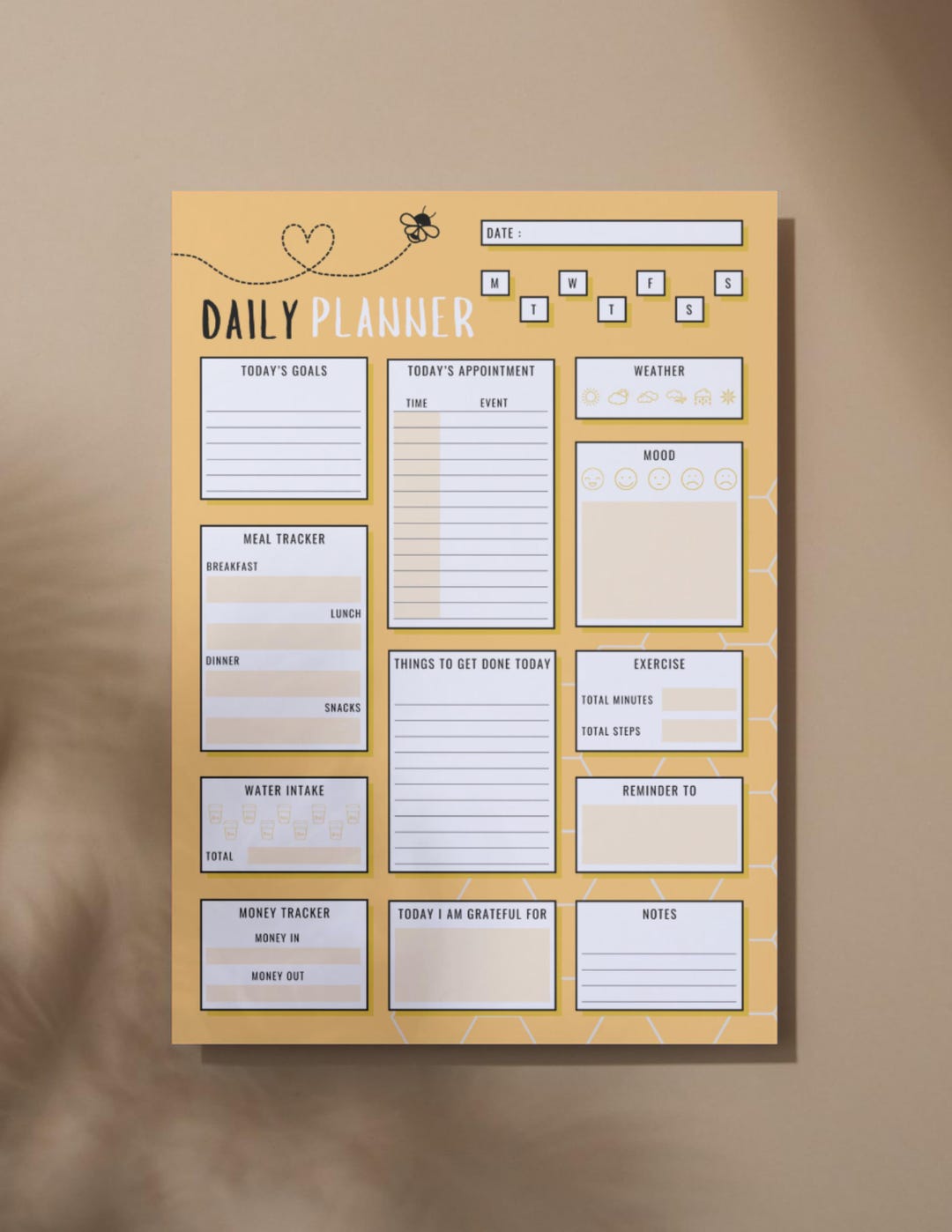 Cute Bee Themed Daily Planner, Reusable Daily Planner Template Digital ...