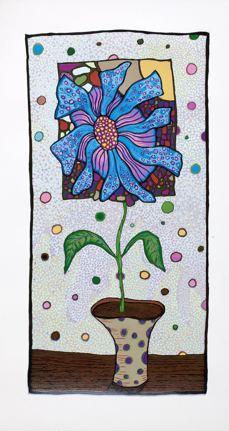 Potted Flower Reduction Relief Print - Etsy
