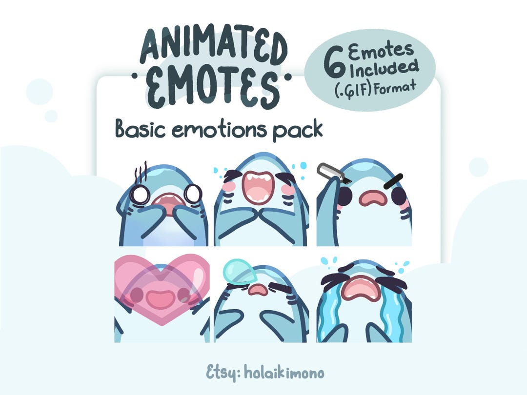 Kawaii Shark Animated Emotes Pack for Twitch, Discord – 6 GIF Streamer ...