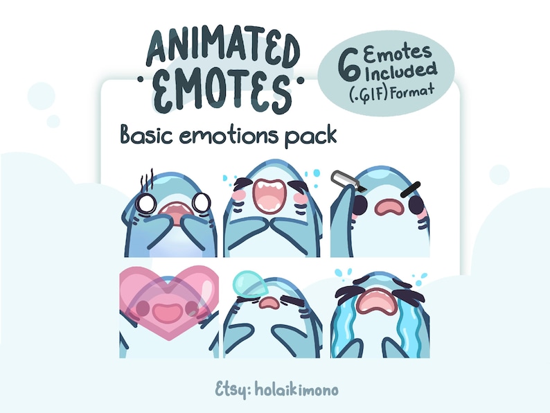 Kawaii Shark Animated Emotes Pack for Twitch, Discord – 6 GIF Streamer ...