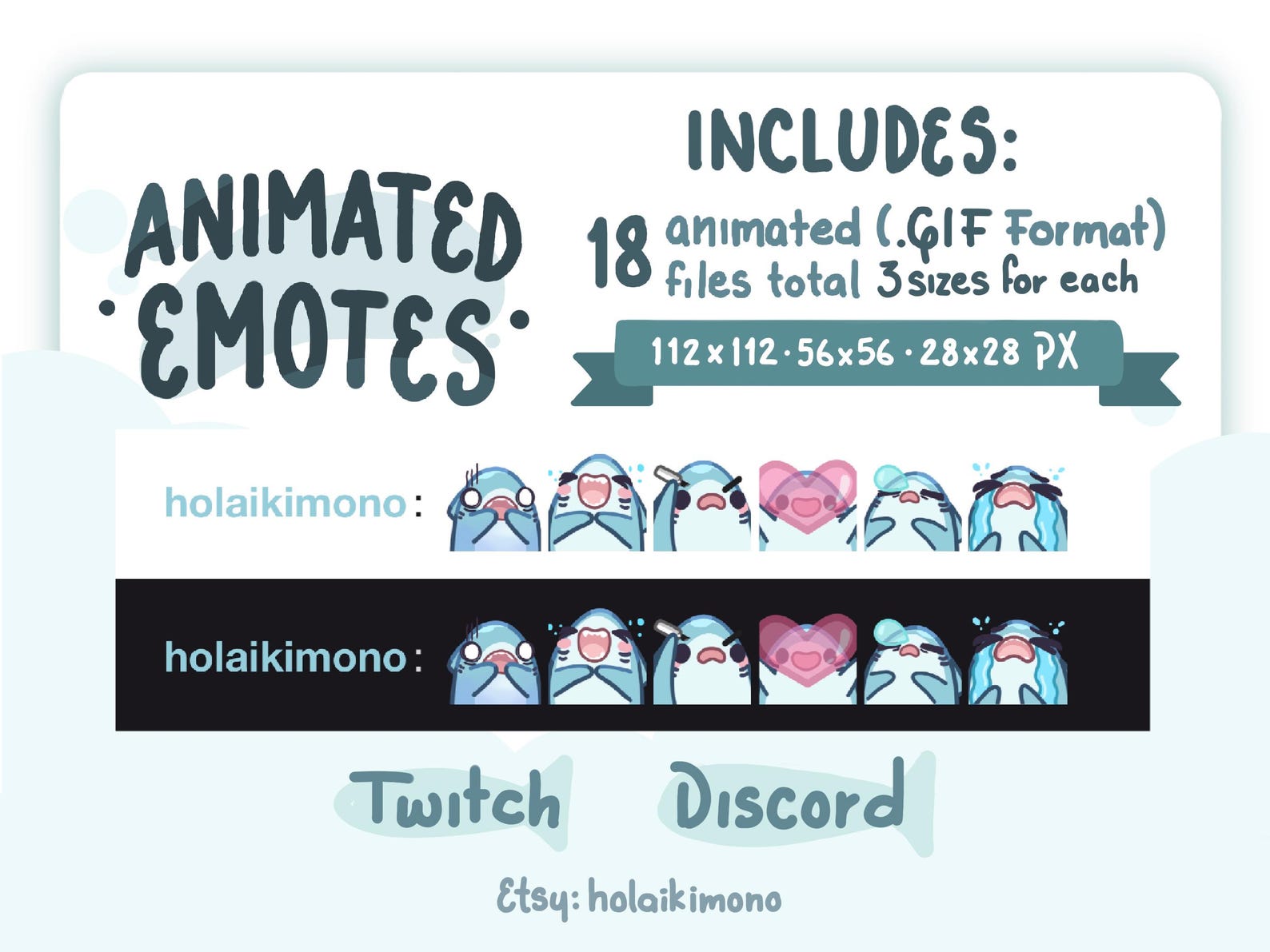 Kawaii Shark Animated Emotes Pack for Twitch, Discord – 6 GIF Streamer ...