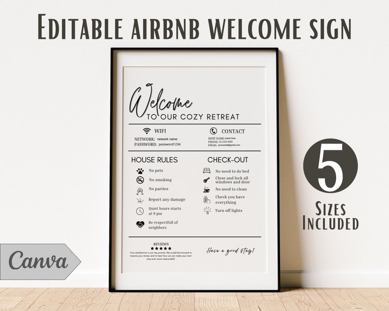 5 Sizes Welcome Signs for Airbnb Hosts Vacation Rental Printable Guest ...