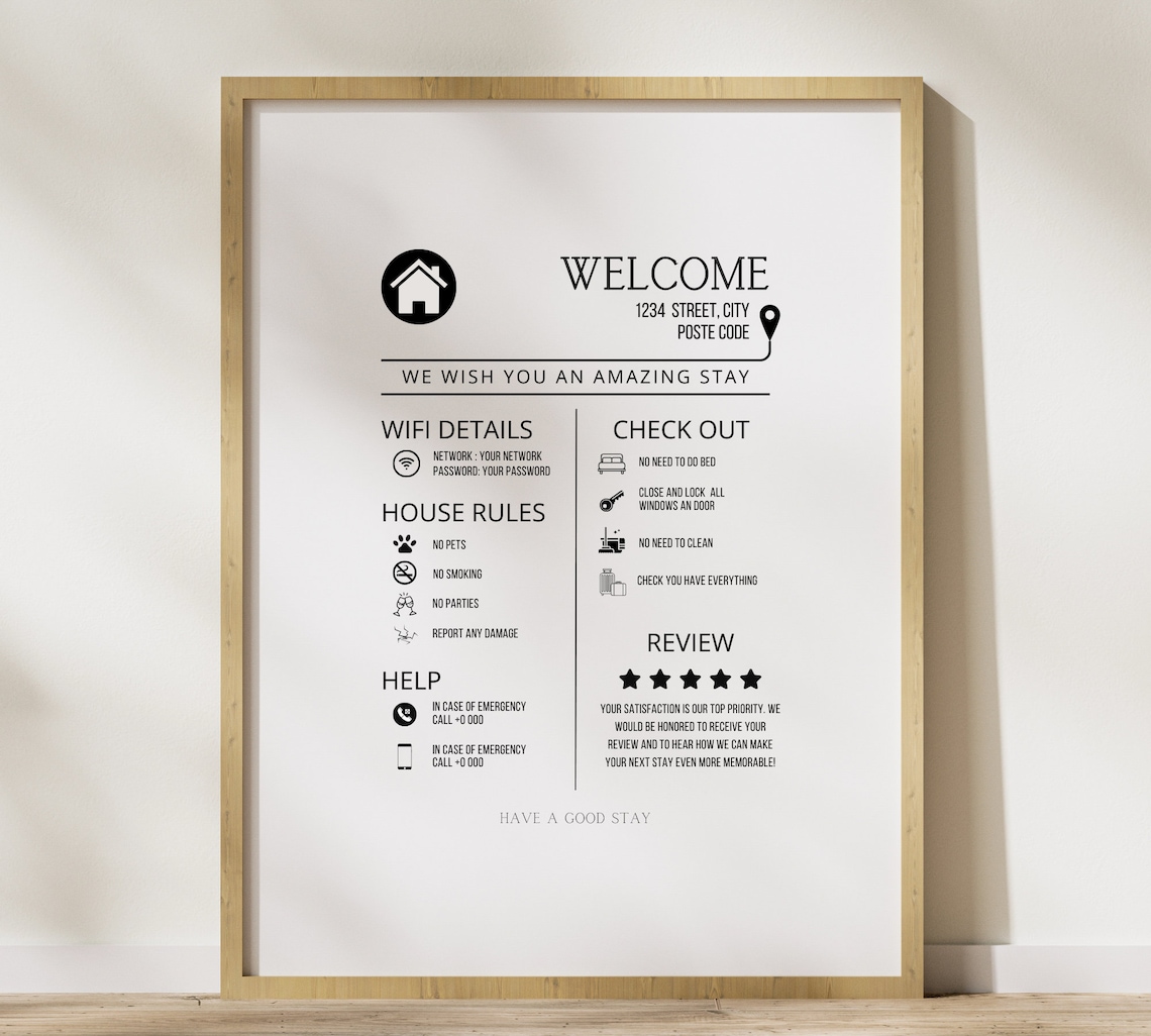 Welcome Sign for Airbnb Host, Printable, Airbnb Sign, Guest Check-in ...