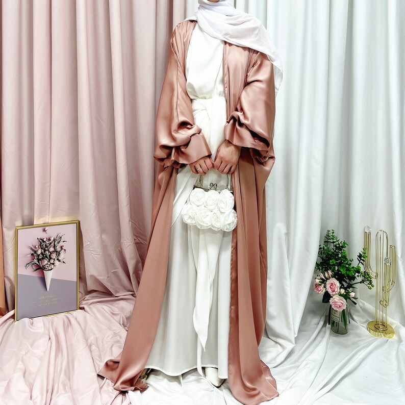 Elegant 1 Piece Satin Open Abaya, Eid Gift Nikkah Gift Embellished ...