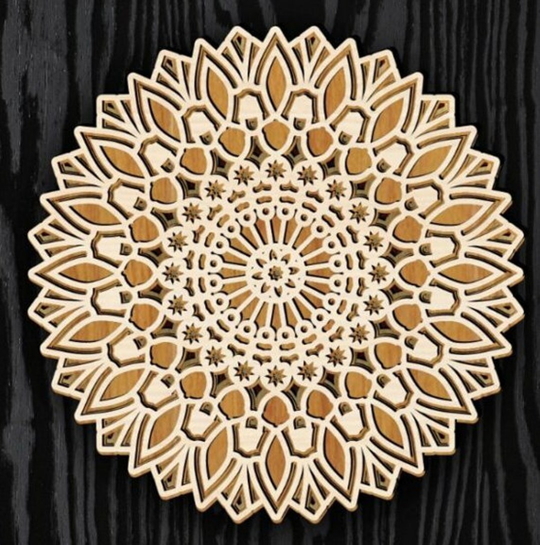 Multicapa arte mural de 5 capas mandala forma flor en Madera ...