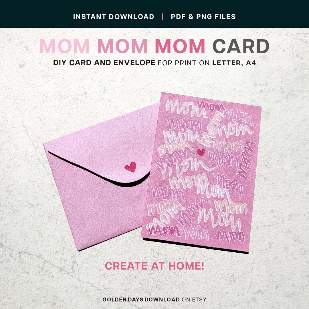 DIY Mom Card & Envelope Set | Printable I Love You Card Template | Pink ...