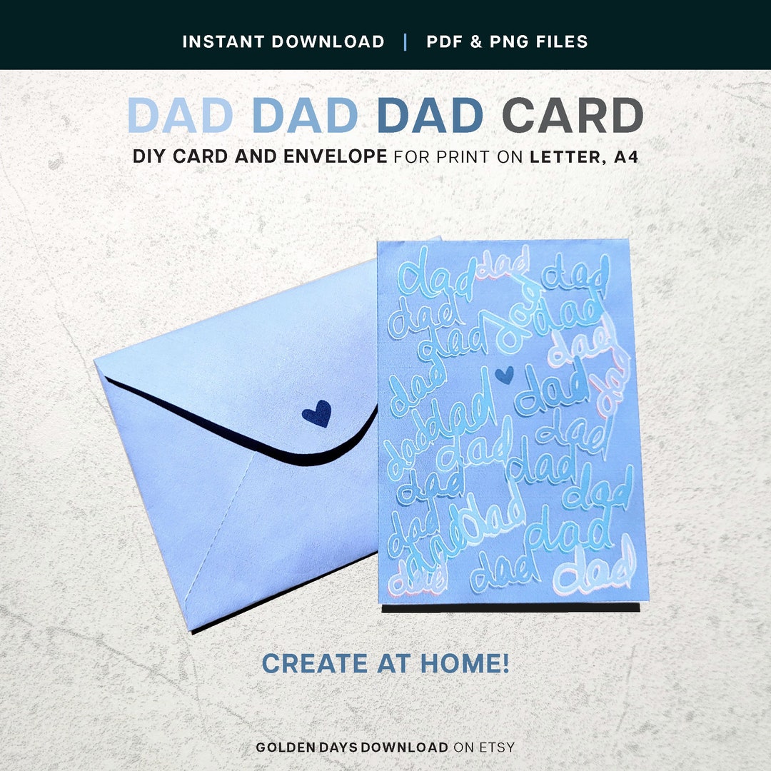 DIY Dad Card Envelope Set I Love You Blue Card Printable PDF PNG ...