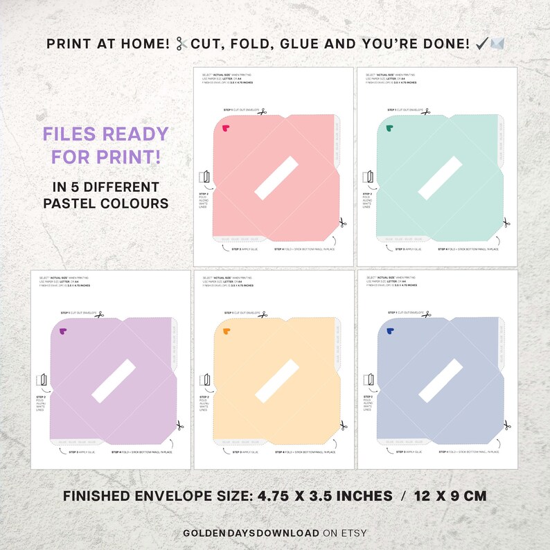 DIY Envelope Printable Template | Simple Heart Design Origami Envelope ...