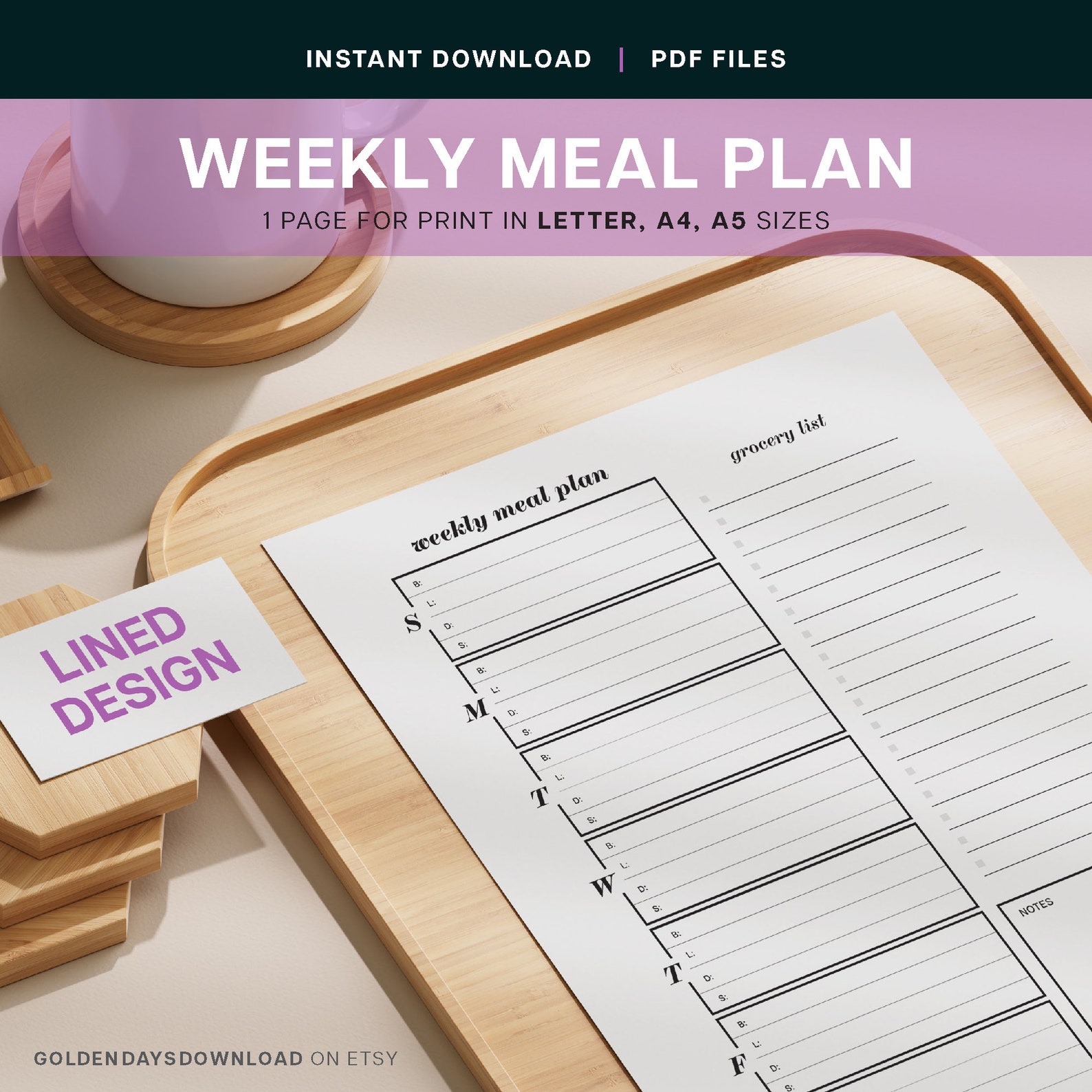 Weekly Meal Grocery Planner Printable PDF Tracking Breakfast, Lunch ...