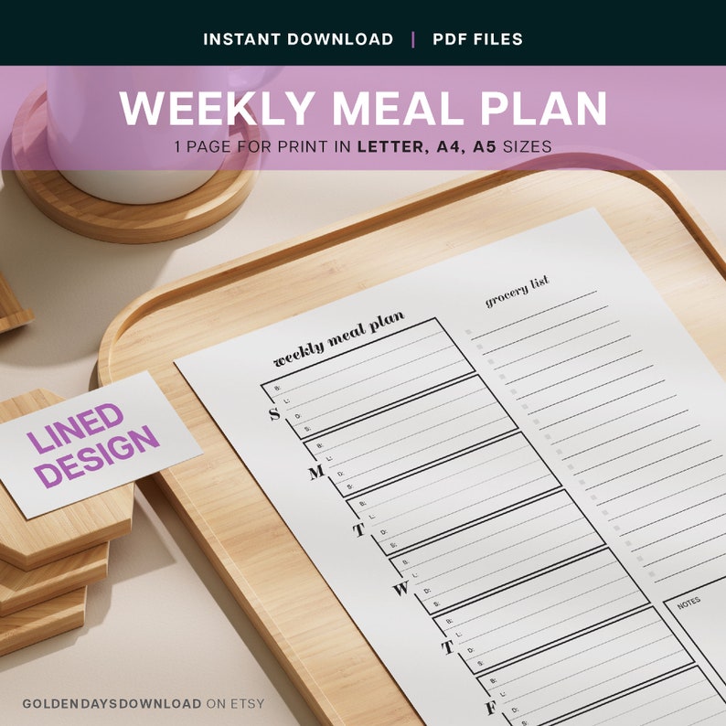 Weekly Meal Grocery Planner Printable PDF Tracking Breakfast, Lunch ...