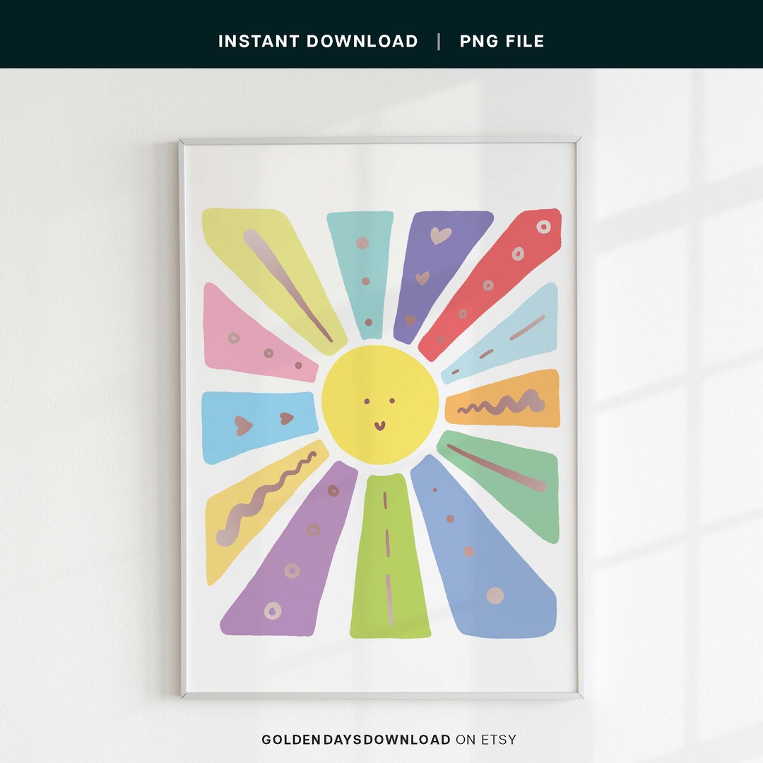 Happy Sun Starburst Art PNG Sublimation Graphic Hand Drawing Printable ...