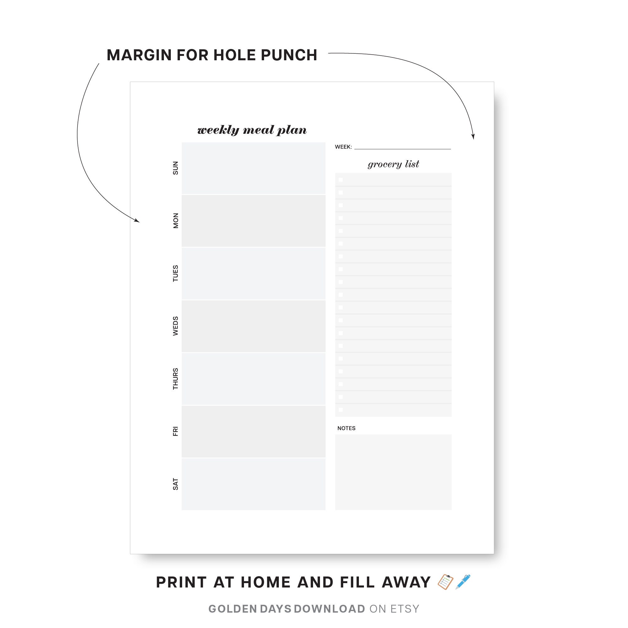 Weekly Meal Planner Printable Pdf Grocery List Chart Meal Prep