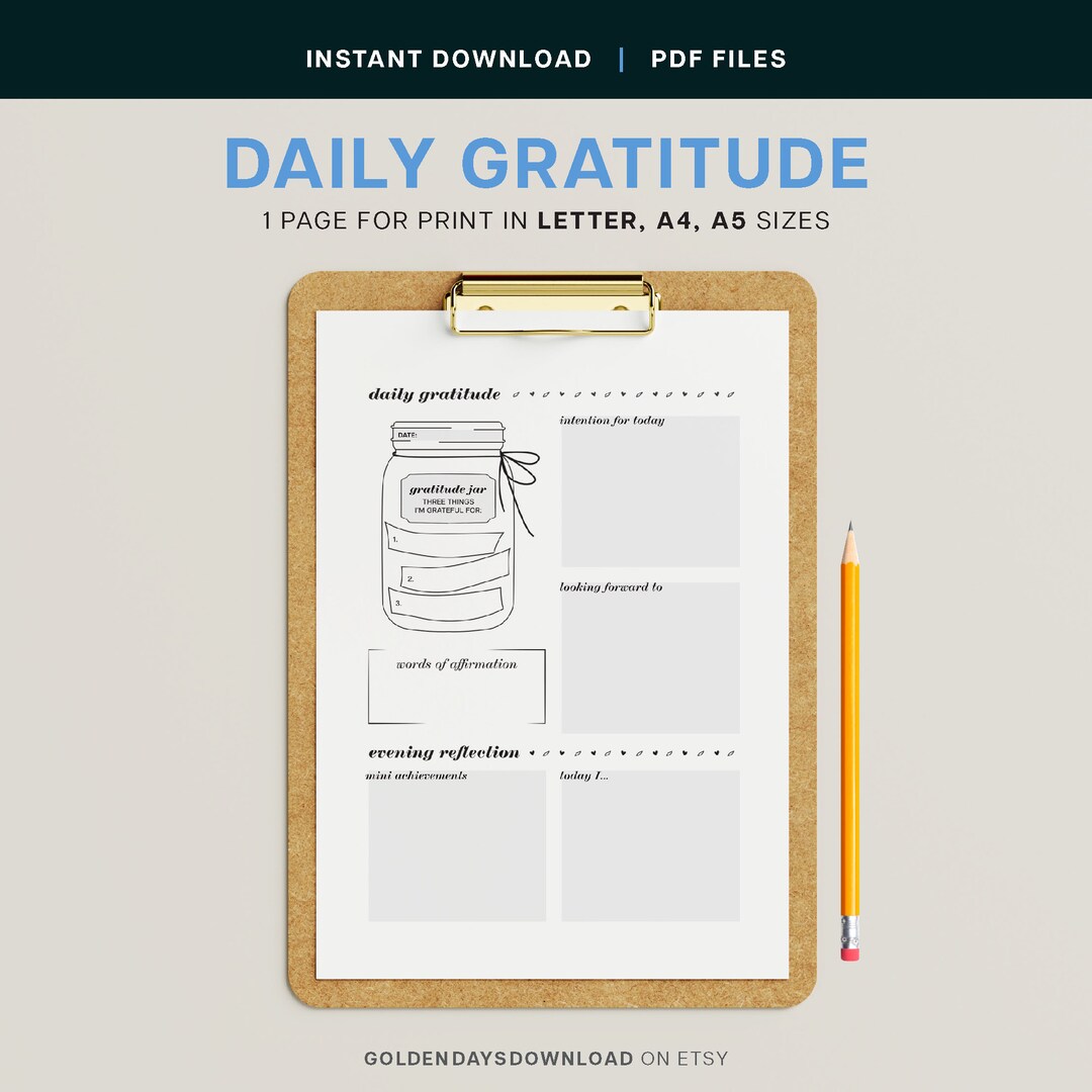 Daily Gratitude Journal Planner PDF Printable Diary Affirmations ...