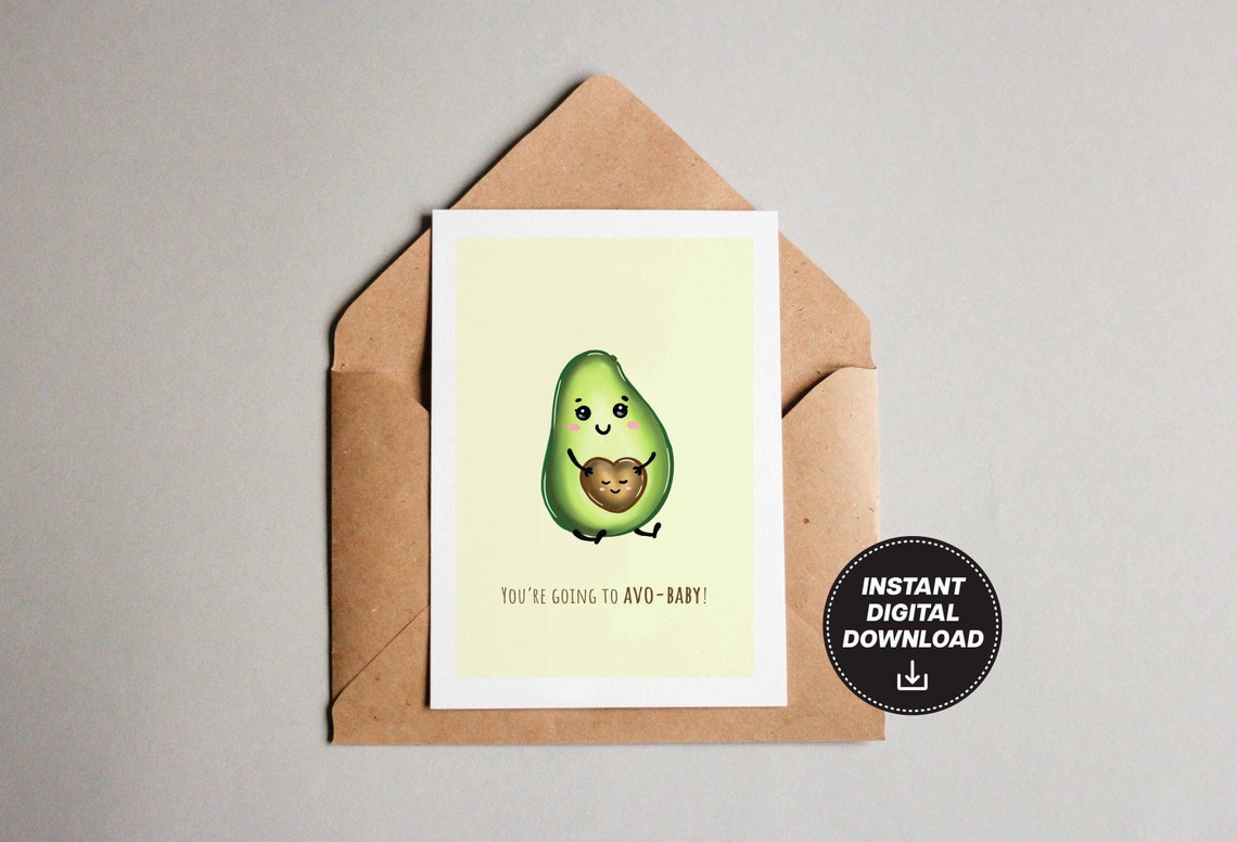 Printable Avocado Baby Shower Card – Funny Pregnancy Greeting Card for ...