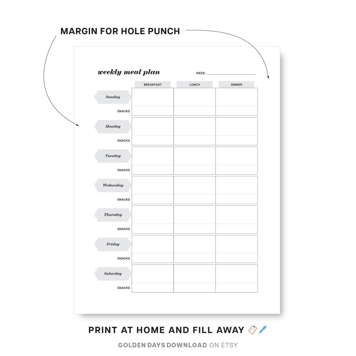 Weekly Meal Plan Food Chart Printable PDF Planner Everyday Meal Plan ...