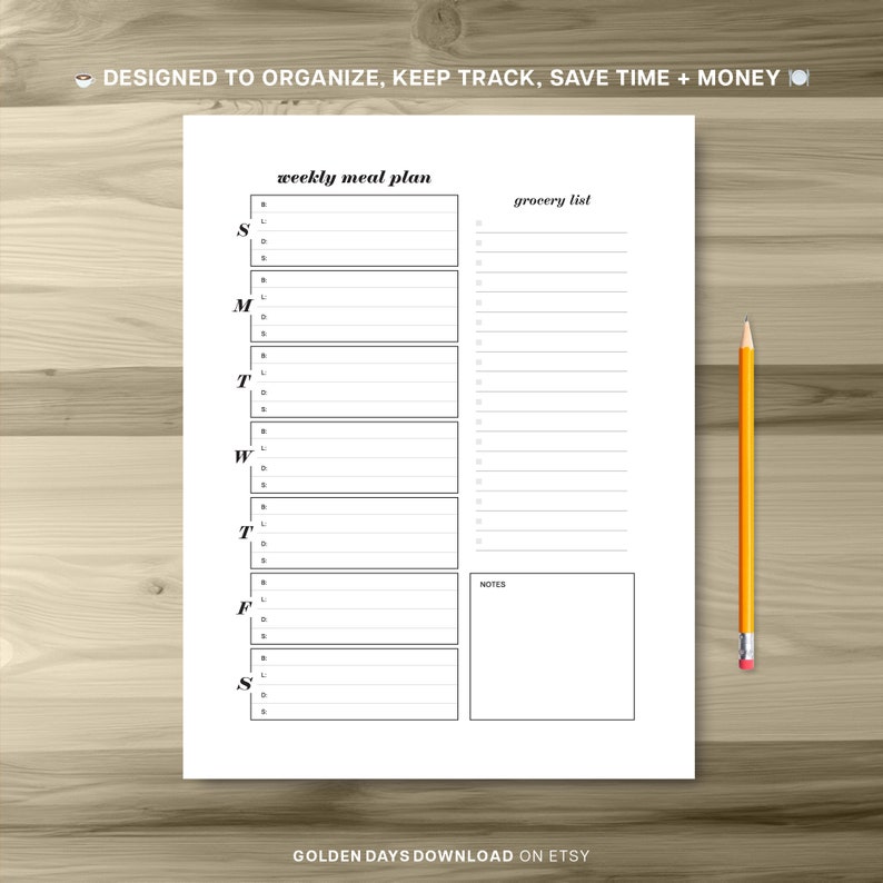 Weekly Meal Grocery Planner Printable PDF Tracking Breakfast, Lunch ...