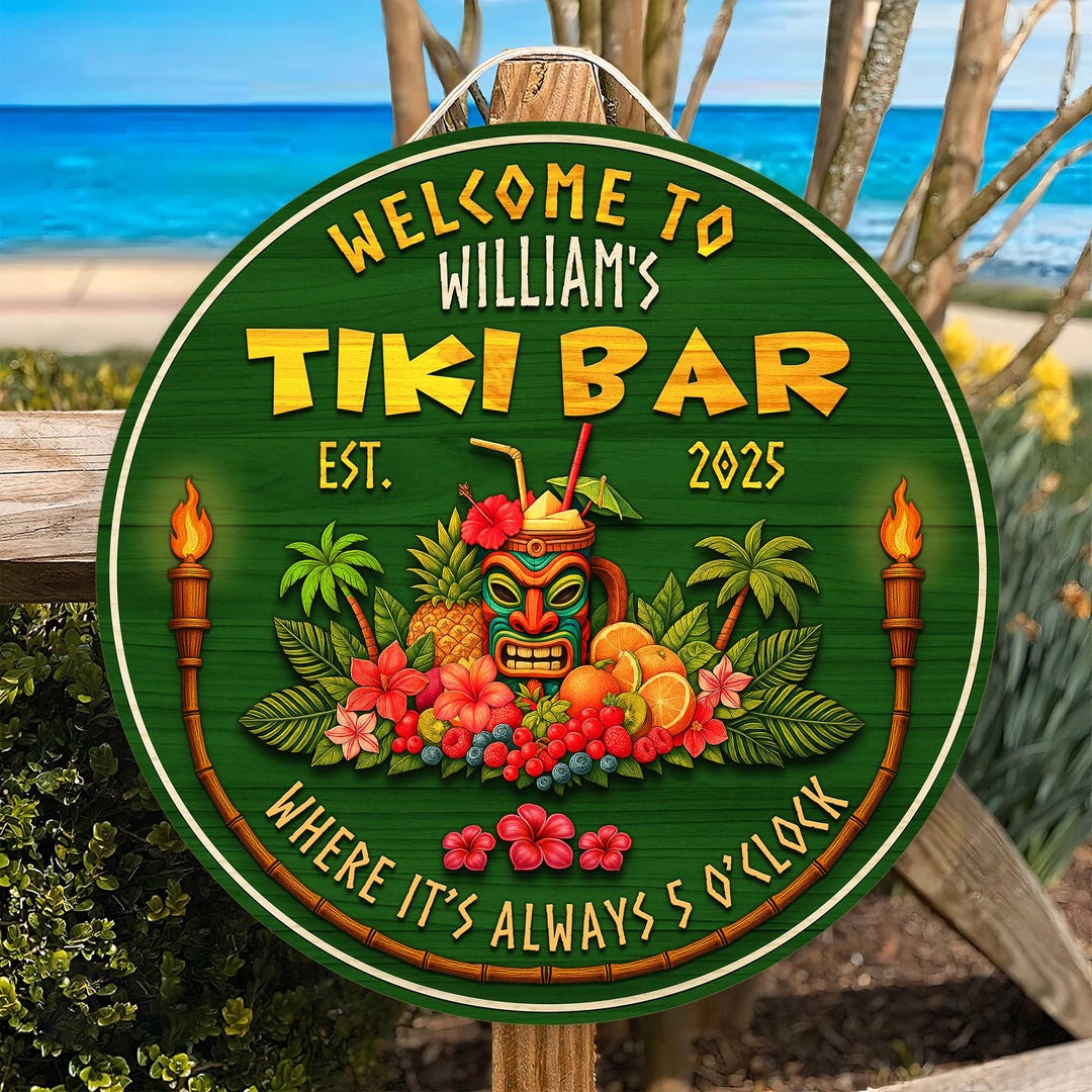 Personalized Tiki Bar Sign: Custom Wood Decor for Pool Bar - Etsy