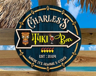 Personalized Tiki Bar Sign, Tiki Lounge Sign, Tiki Decorations, Bar ...