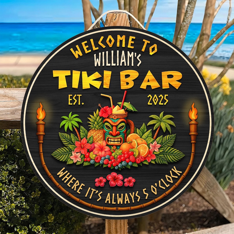Personalized Tiki Bar Sign: Custom Wood Decor for Pool Bar - Etsy