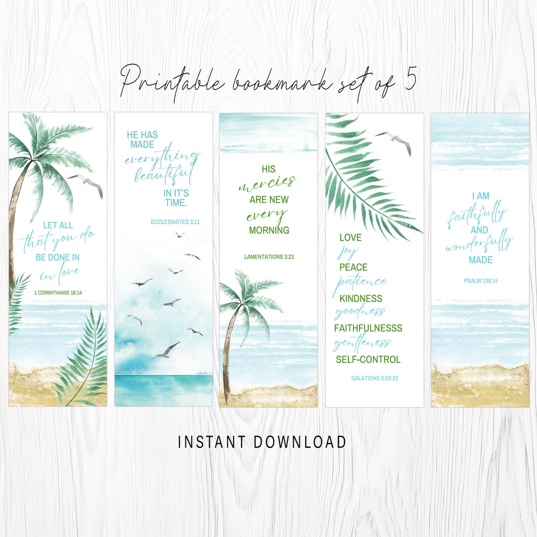 Bible Verse Bookmark, Printable Bookmarks, Bookmark Set, Tropical ...