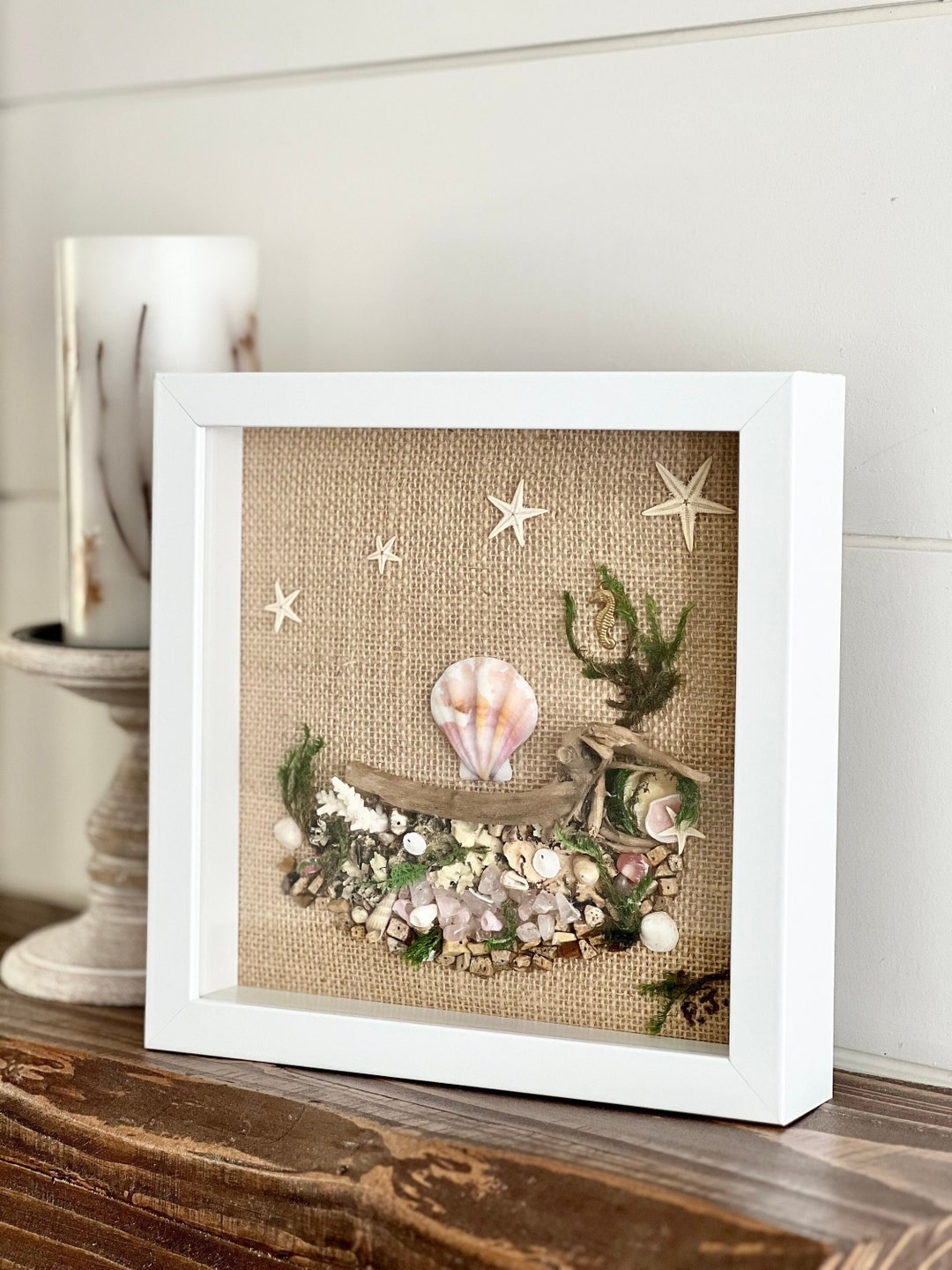 Ocean Seascape Collage | Scallop Shell, Coral, Driftwood, Starfish ...