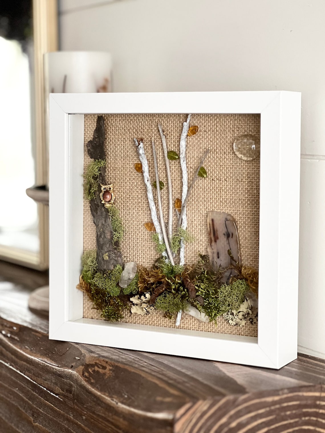 Owl Original Mixed Media Foraged Forest Art Collage 8x8 - Etsy