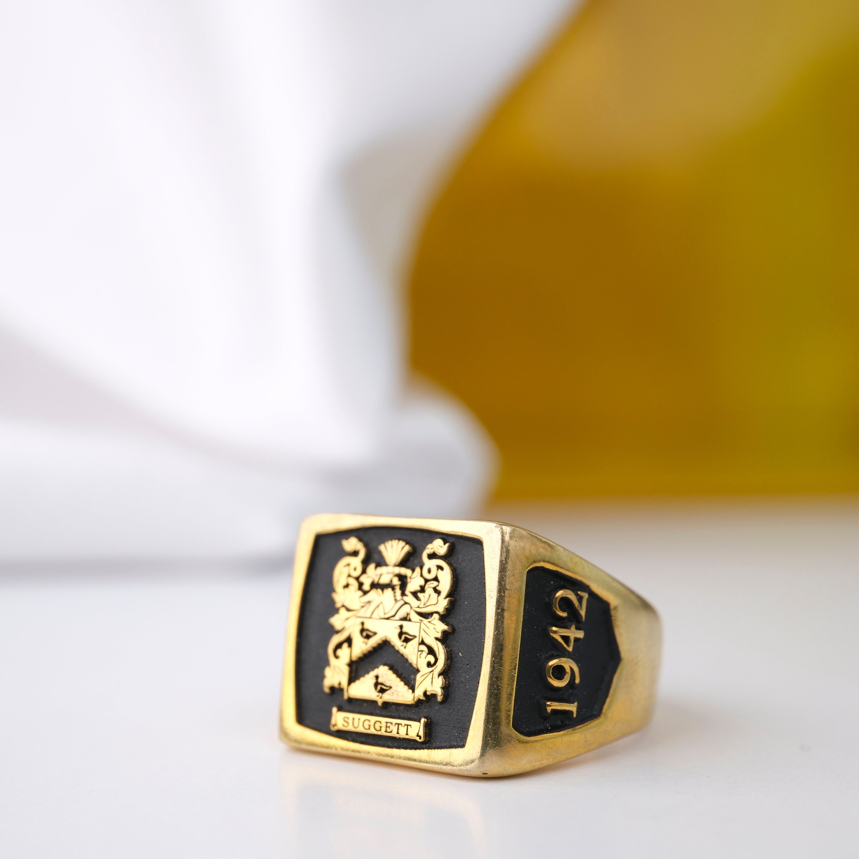 Personalized Family Crest Signet Ring Custom Gold Plated Silver Men's ...