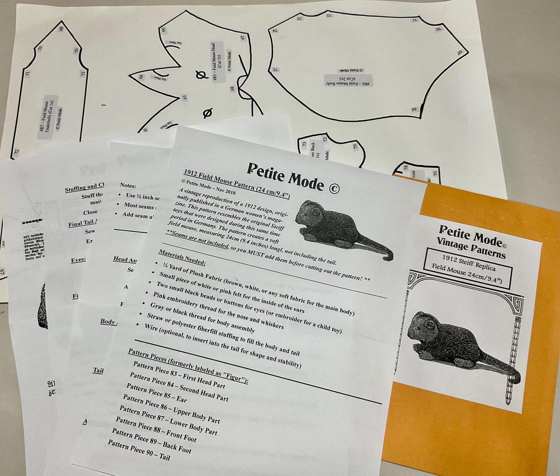 1912 Field Mouse Pattern ~ Steiff-inspired Replica - Etsy
