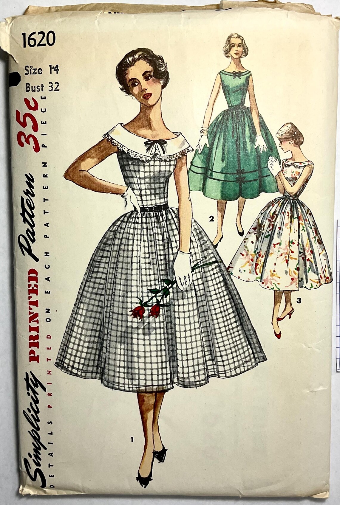 1956 Simplicity Pattern 1620 – Full Skirt Dress With Detachable Collar ...