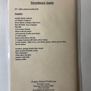 Happy Heart Patterns Sweetheart Annie 20 Coffee-stained Muslin Doll ...