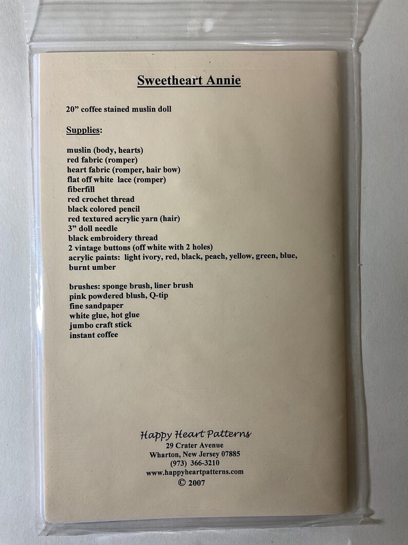 Happy Heart Patterns Sweetheart Annie 20 Coffee-stained Muslin Doll ...