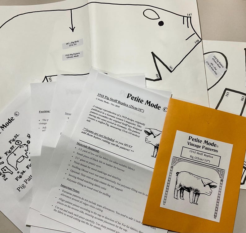 1910 Pig Sewing Pattern (25cm/10") – Steiff Replica - Etsy