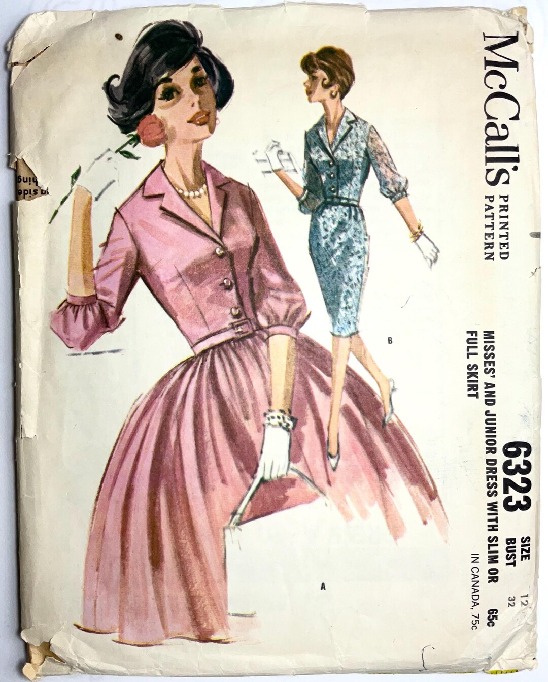 1962 Mccall’s 6323 Sewing Pattern – Misses’ & Junior Dress With Slim or Full Skirt – Size 12 ...