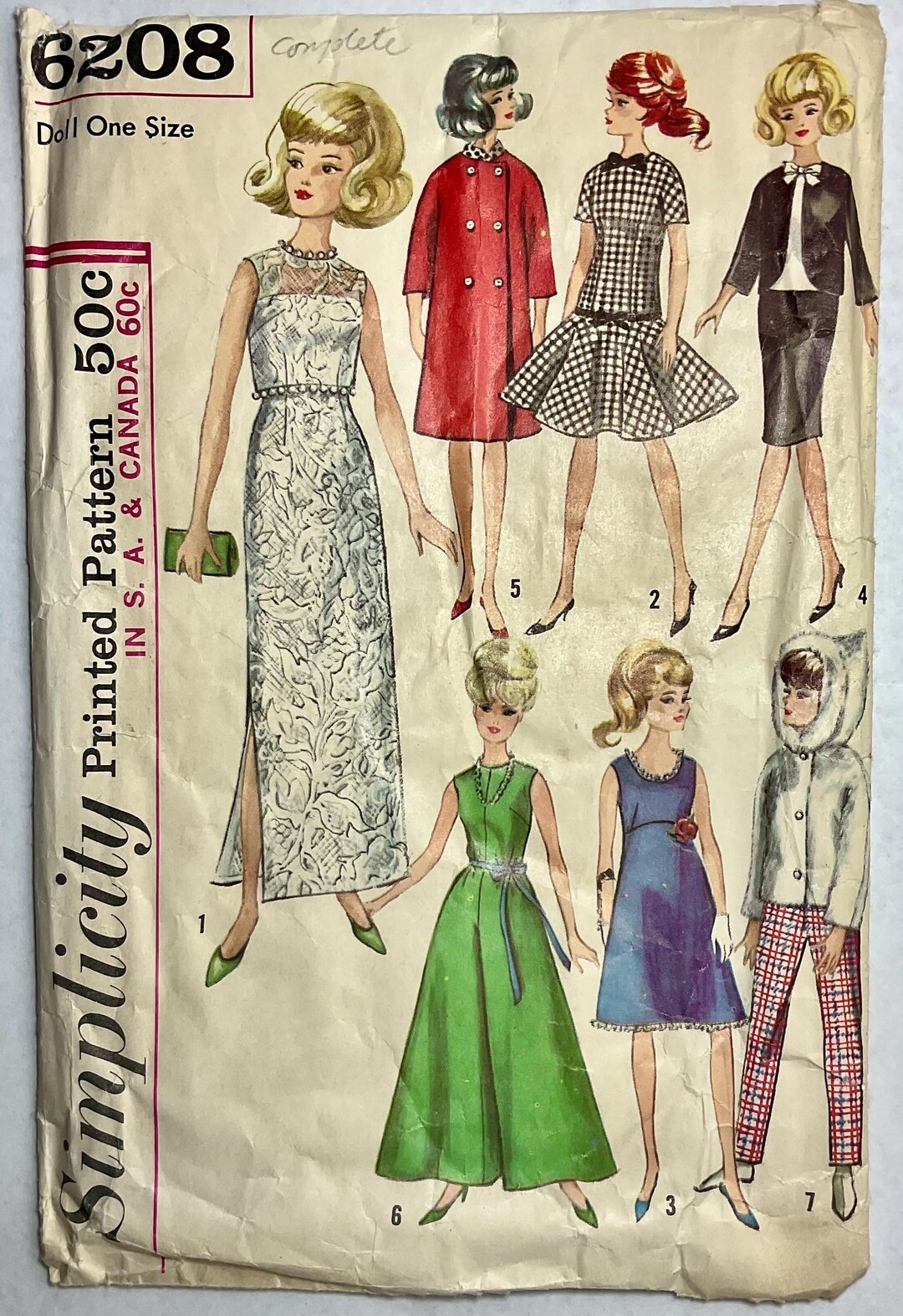 1965 Simplicity Doll Clothes Pattern No. 6208 – Original Pattern for ...