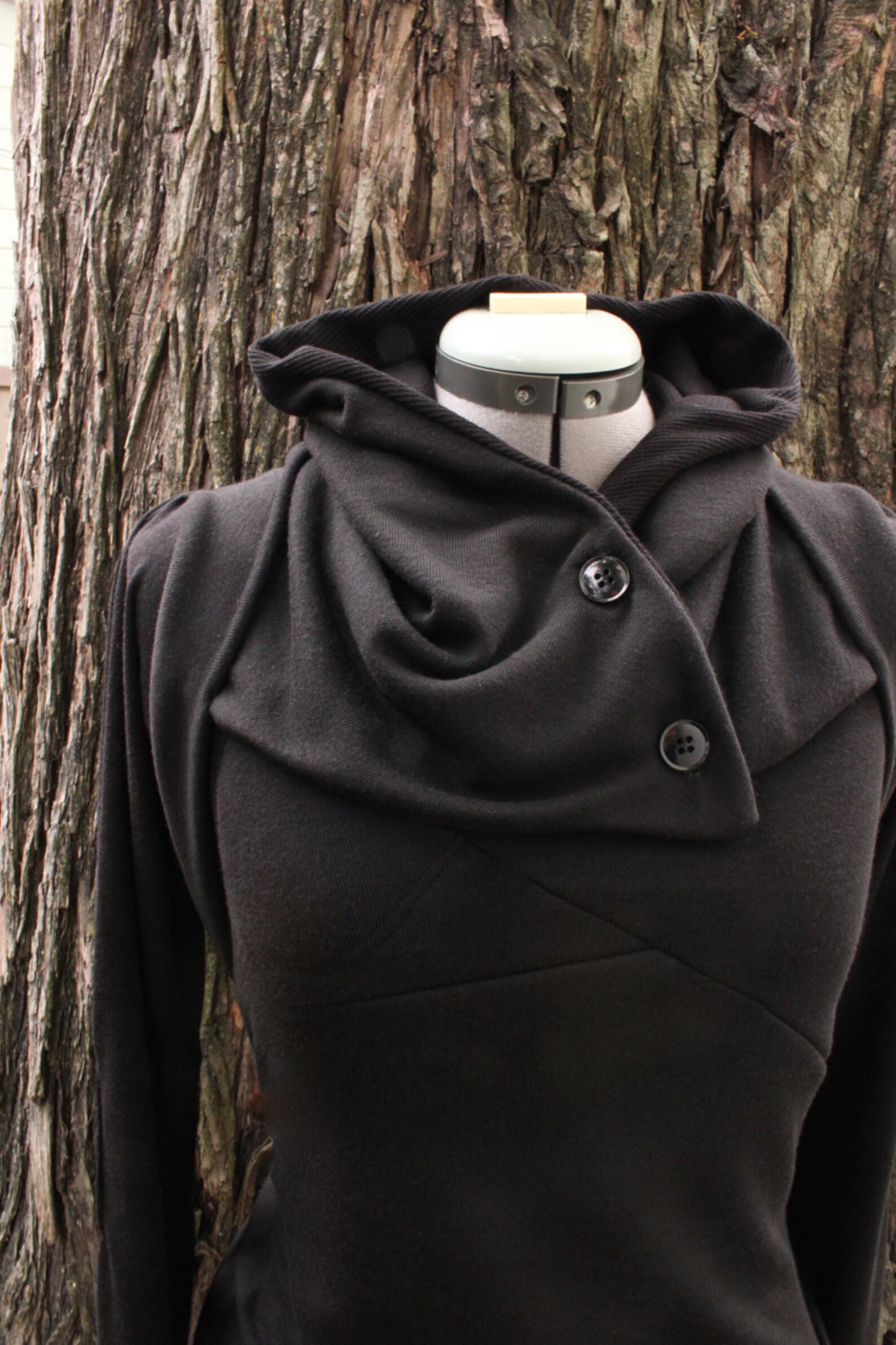 Black Cowl Neck Sweater: Thumbhole Cuffs, Elbow Patches, Hacci Knit - Etsy