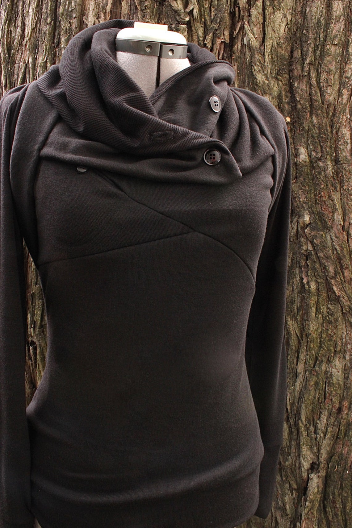 Black Cowl Neck Sweater: Thumbhole Cuffs, Elbow Patches, Hacci Knit - Etsy