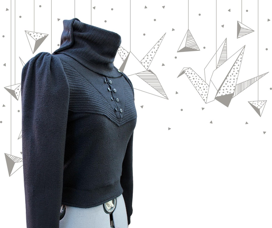 Origami Top. Fleece Pullover Sweatshirt W Origami Inspired Collar. Made ...