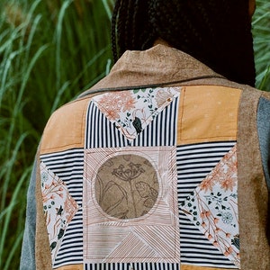 The Sun is a Star Coat. Linen & Cotton Cropped Jacket With Quilt-square ...