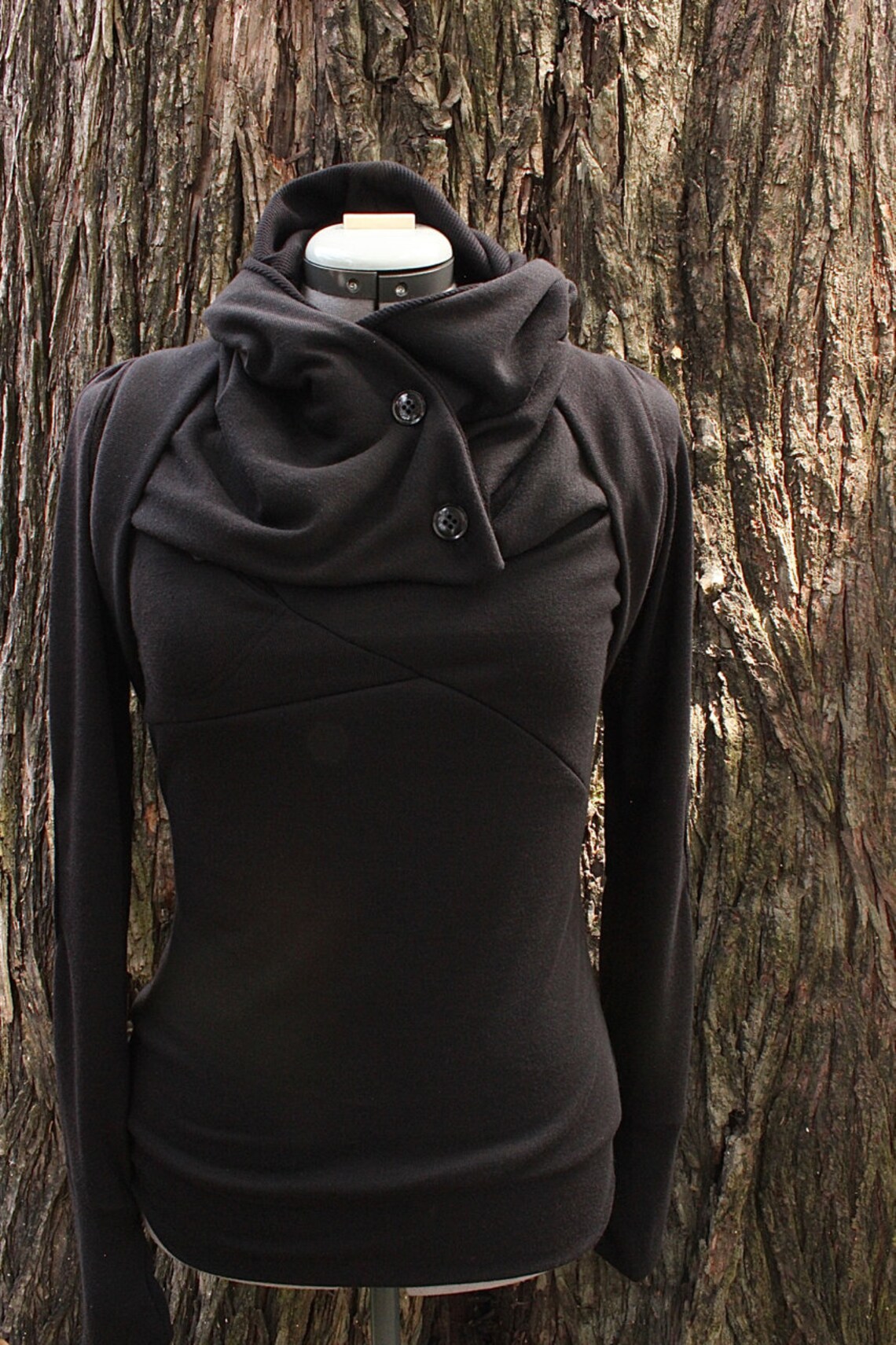 Black Cowl Neck Sweater: Thumbhole Cuffs, Elbow Patches, Hacci Knit - Etsy