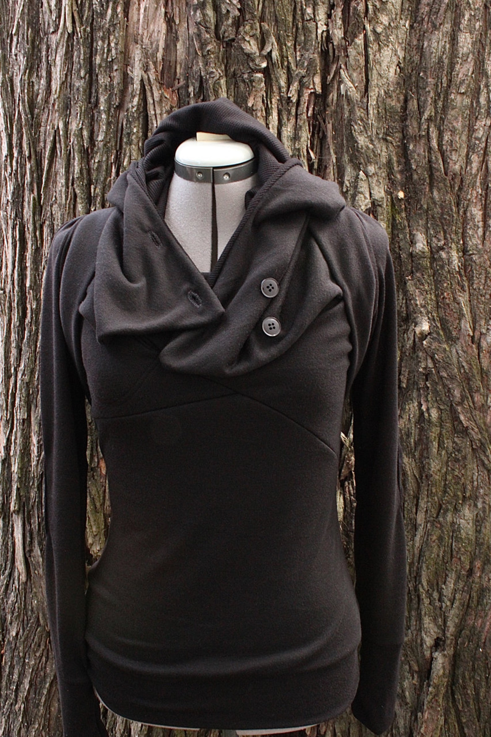 Black Cowl Neck Sweater: Thumbhole Cuffs, Elbow Patches, Hacci Knit - Etsy