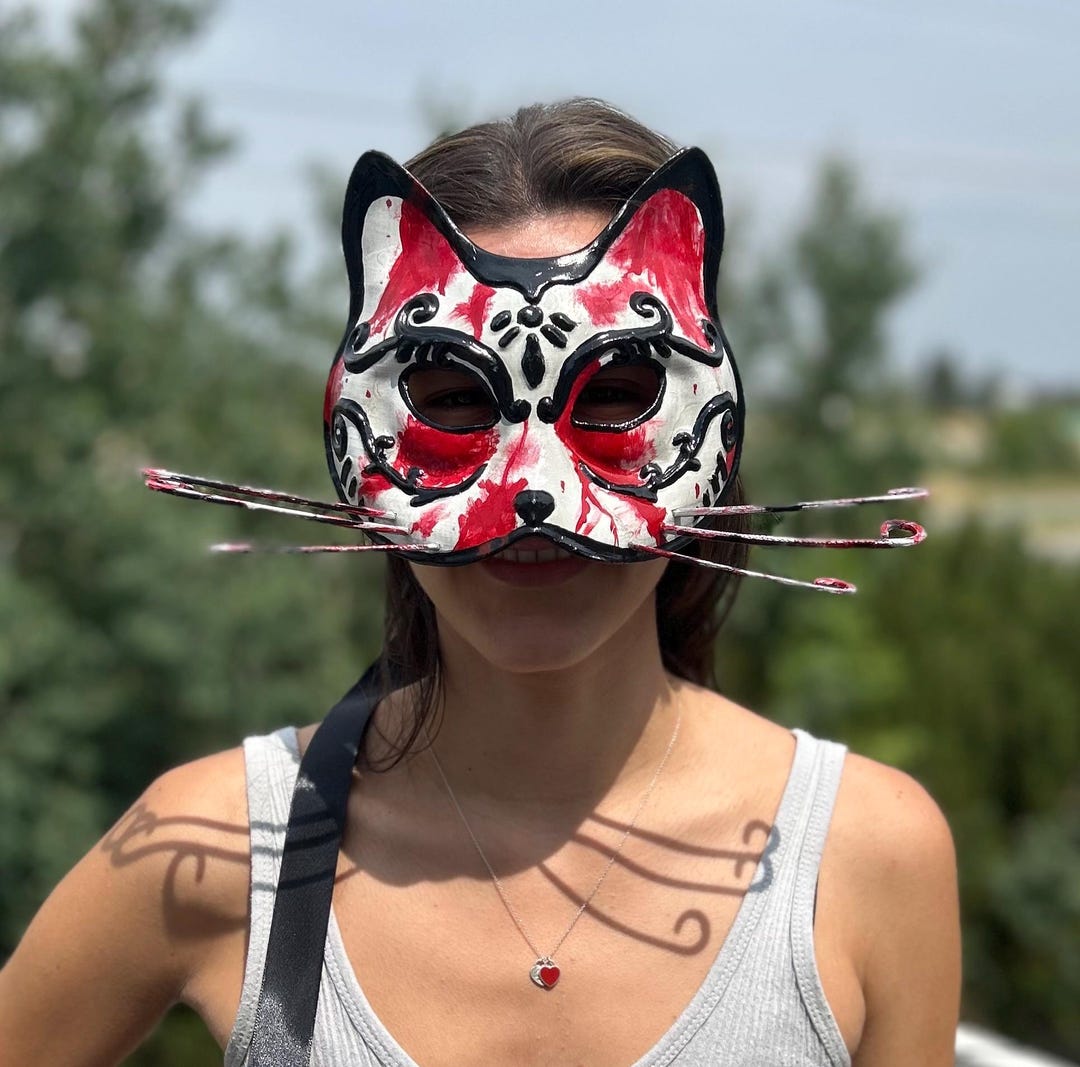 BIOSHOCK Inspired Cosplay Splicer Cat Mask Black, White and Bloody. Has ...