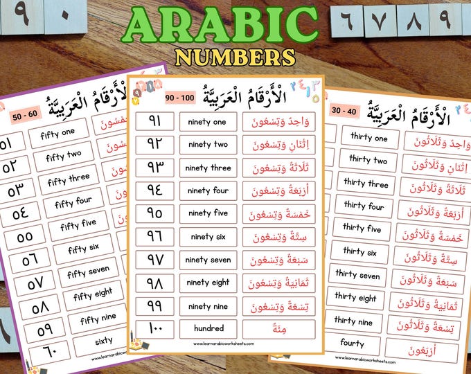 Arabic Worksheet Numbers 1-100 Printable Activity - Etsy Canada