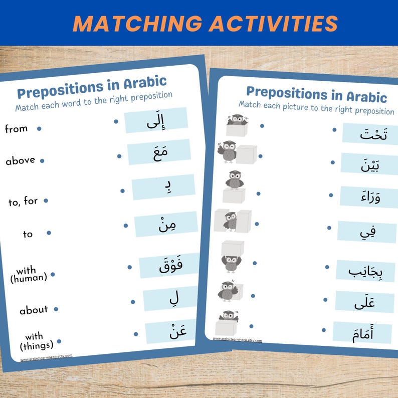 Arabic Grammar Worksheets: Prepositions Learning (PDF Download) - Etsy