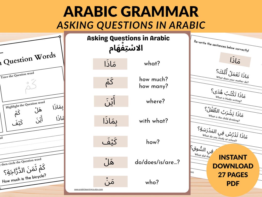 Arabic Question Words Worksheet • Beginner Grammar Practice (printable ...
