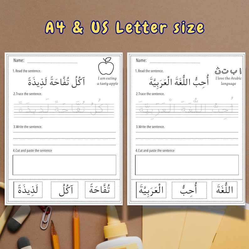 Arabic Sentences Learning Tracing Writing Practice Worksheets Digital ...